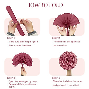 MEIYKO 15PCS Dusty Rose and Pink Tissue Paper Pom Poms with Paper Garland String Hanging Backdrop for Rose Gold Birthday, Baby Shower, Bachelorette, Bridal Shower, Wedding Party Decorations