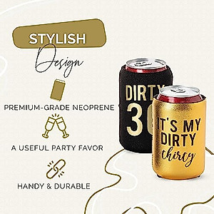 Dirty Thirty Decorations, 30th Birthday Can Coolers and 1 METALLIC Gold"It's My Dirty 30" Cooler, Set of 12, Black and Gold 30th Birthday Can Cooler, Perfect for Birthday Parties,Birthday Decorations!