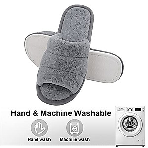 shevalues Unisex Terry Cloth Open Toe Slippers Womens Memory Foam Slip On House Slippers Shoes, Grey, 7.5-8.5 Women/6-7 Men