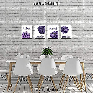 Flower Prints Relax Soak Unwind Breathe Purple Blend, 4 (8x10) Unframed Photos, Wall Art Decor Gifts Under 20 for Home Office Bathroom College Student Teacher Friends Floral Garden Yoga Inspired Fans