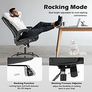 Executive Office Chair – Ergonomic Adjustable Computer Desk Chairs with High Back Flip-up Armrests, Swivel Task Chair with Lumbar Support, Bonded Leather