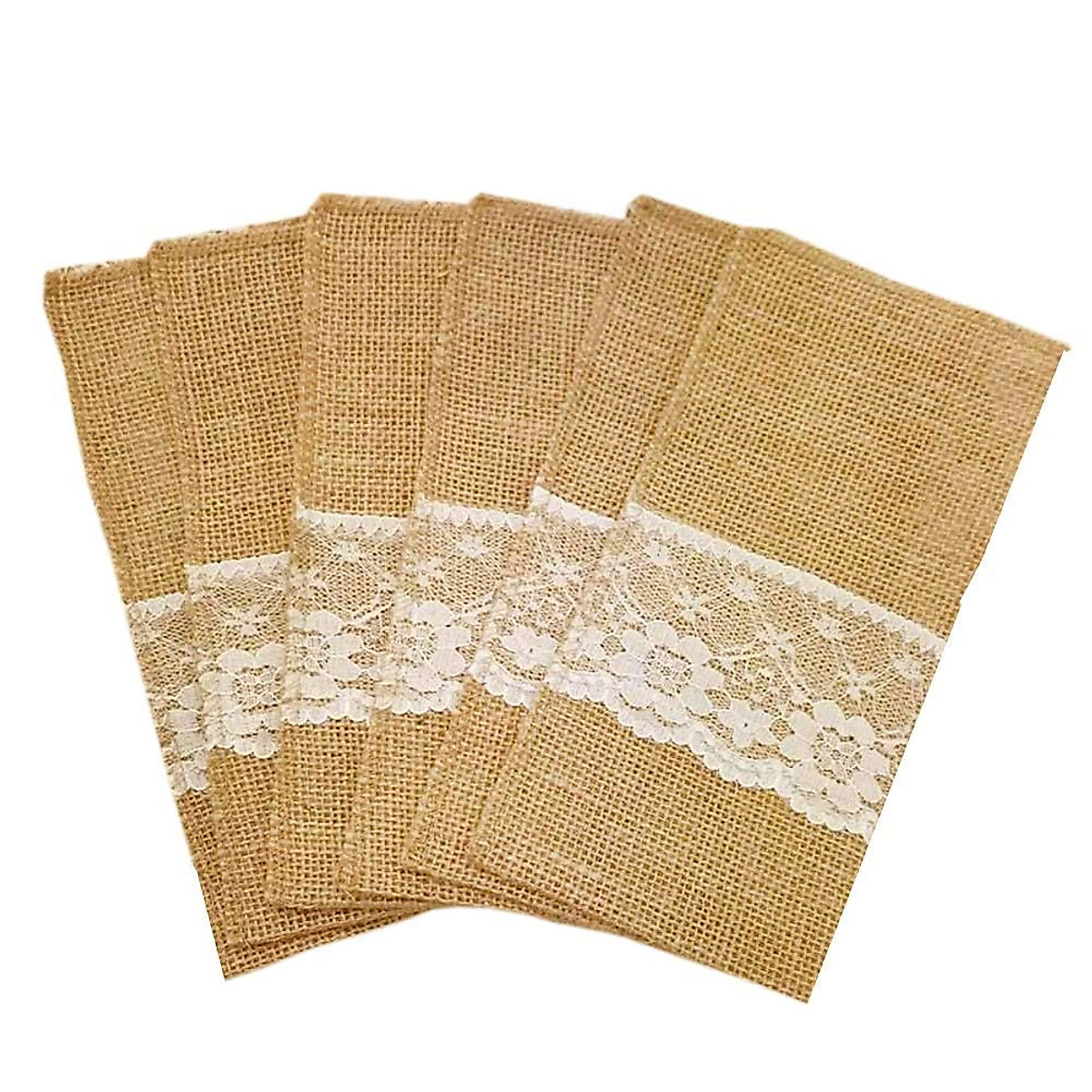 AmaJOY 50pcs 4x8 inch Natural Hessian Burlap Utensil Holders Silverware Napkin Holders Cutlery Pouch Knifes Forks Bag for Country Wedding Decor Bridal Shower Party Table Setting Decorations