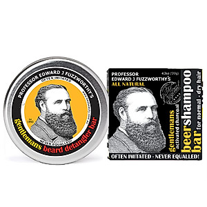 Professor Fuzzworthy's Charcoal Shampoo Bar & Conditioner Bar Grooming Kit for Men - 100% Natural Zero Waste Beard Care | Long Lasting Shampoo = 3 Liquid Shampoo Bottles