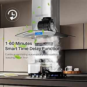 FIREGAS Island Range Hood 30 inch 700 CFM with Chimney, Ceiling Mount Kitchen Vent Hood with Tempered Glass, 4 LED Lights, Permanent Filters, Premium Touch Control Panel, Includes Charcoal Filter