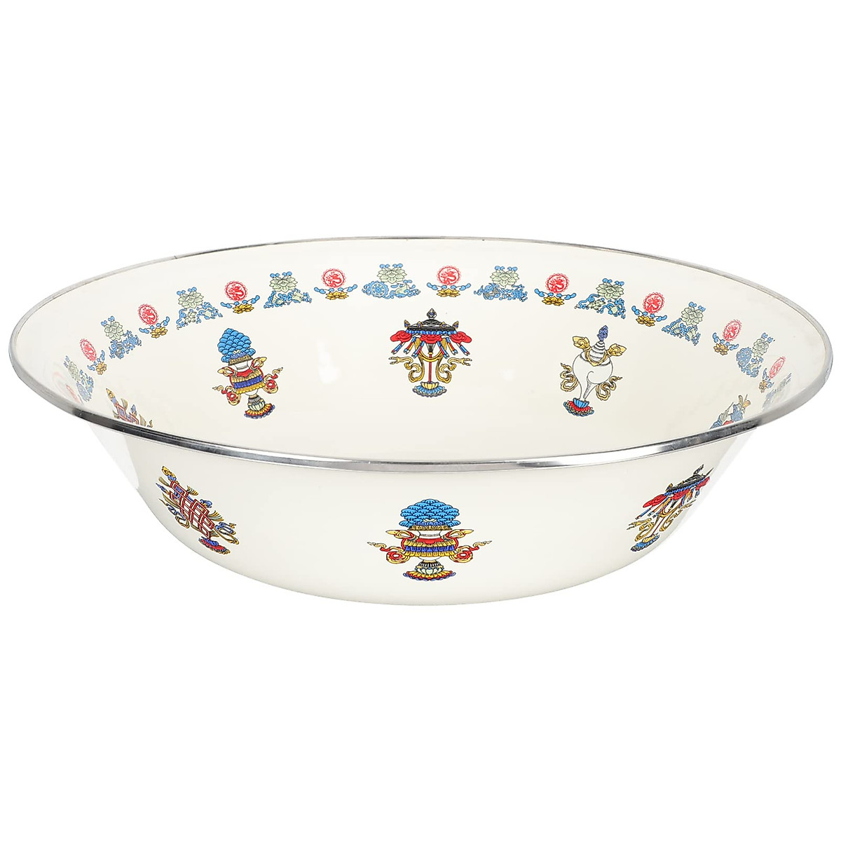 DOITOOL Metal Wash Basin chinese propane bowl enamel bowl with lid retro wedding soup bowl salad fruit serving bowl chinese decor 30cm camp cookware white collapsible bowls for camping Enamel Bowls