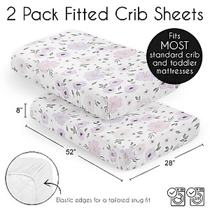 Sweet Jojo Designs Lavender Purple Boho Floral Girl Baby Fitted Crib Sheet Set Nursery Soft Infant Newborn Standard Mattress Toddler Bed Pink Grey White Bohemian Shabby Chic Rose Watercolor Flower