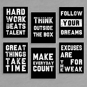 Homanga Motivational Wall Art Posters, Positive Office Decor Art Prints, Set of 6, Inspirational Quote Wall Art for Teens Living Room Office Classroom College Decoration, Canvas Posters 8x10 Inch Unframed