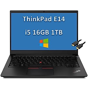 Lenovo 2022 ThinkPad E14 14" FHD (16GB DDR4 RAM, 1TB PCIe M.2 SSD, Intel 4-Core i5-10210U(Beat i7-8550U)) Full HD 1080p IPS Business Laptop, Type-C, Webcam, IST HDMI Cable, Windows 10/11 Pro