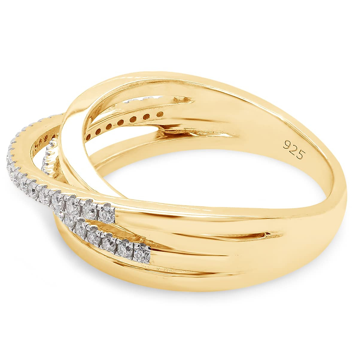 SAVEARTH DIAMONDS 1/4 cttw Round Cut Lab Created Moissanite Diamond Crossover Statement Ring Wedding Bands for Women In 14K Yellow Gold Over Sterling Silver (G-H Color,VVS1 Clarity,0.25 Cttw)-9