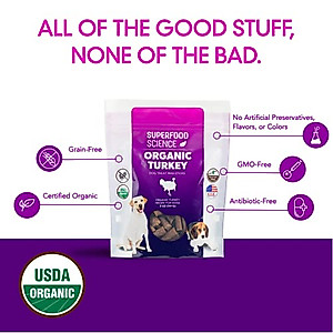 Superfood Science All Natural Organic Turkey Dog Treats with Healthy Human Grade Ingredients, Made in USA, Gluten-Free Training & Rewarding Snacks for Small, Medium, and Large Dogs, 5 Oz, Mini Sticks