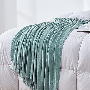 BOURINA Chenille Throw Blanket with Decorative Fringe for Couch Sofa Chair Blanket (50×60 Inches) Aqua
