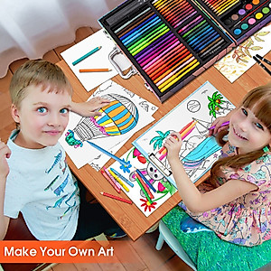 Art Supplies, POPYOLA 180-Piece Deluxe Art Set, Drawing Painting Coloring Kit with Clipboard, Pastels, Crayons, Pencils, Watercolors, Drawing Papers, Arts and Crafts Gift Case for Kids Girls Boys