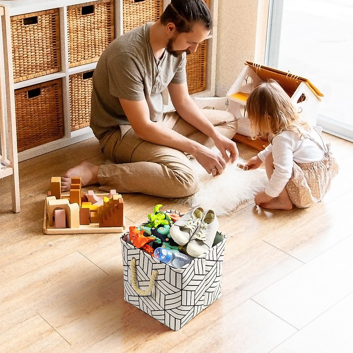 HZZTY BRNY Cube Storage Basket Fabric Storage Bins [3 Pack] Foldable Square Canvas Bin Collapsible Linen Cubby Organizer with Handles for Shelf Closet Clothes Nursery Toy 11” x 11” x 11” White