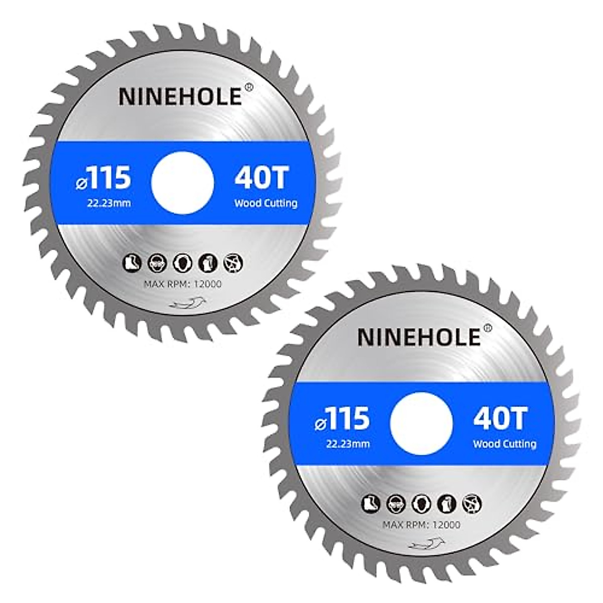 Ninehole 2pack 4-1/2Inch 40T Circular Saw Blade with 7/8-Inch Arbor, TCT Carbide Tipped Teeth for Cutting Wood Plastic Composite Materials (Reduce Ring 5/8 inch)