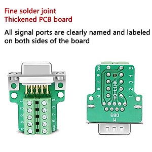 ANMBEST 10PCS DB9 Breakout Connector, 5PCS Male + 5PCS Female DB9 Solderless RS232 D-SUB Serial to 9-pin Port Terminal Adapter Connector Breakout Board with Case Long Bolts Tail Pipe