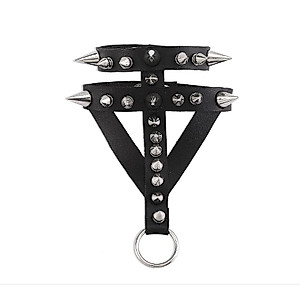 Sither Black Bracelet with Ring for Women and Men Child Halloween Punk Goth Black Leather Bracelet Hand Accessories Jewelry for Gift(1 piece)