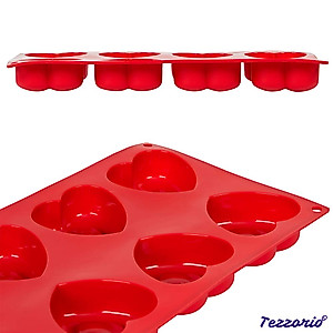 Tezzorio 8-Cavity Mini Heart Silicone Baking Mold, BPA Free, Non-Stick Baking Molds/Cake Pans
