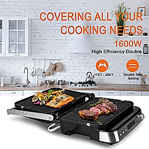 Artestia 6 IN 1 Indoor Grill, Panini Press Sandwich Maker with Independant Temperature Control Electric Grill Indoor Smokeless Panini Grill, Dishwasher Safe Reversible Plates, 1600W, PFAS-Free