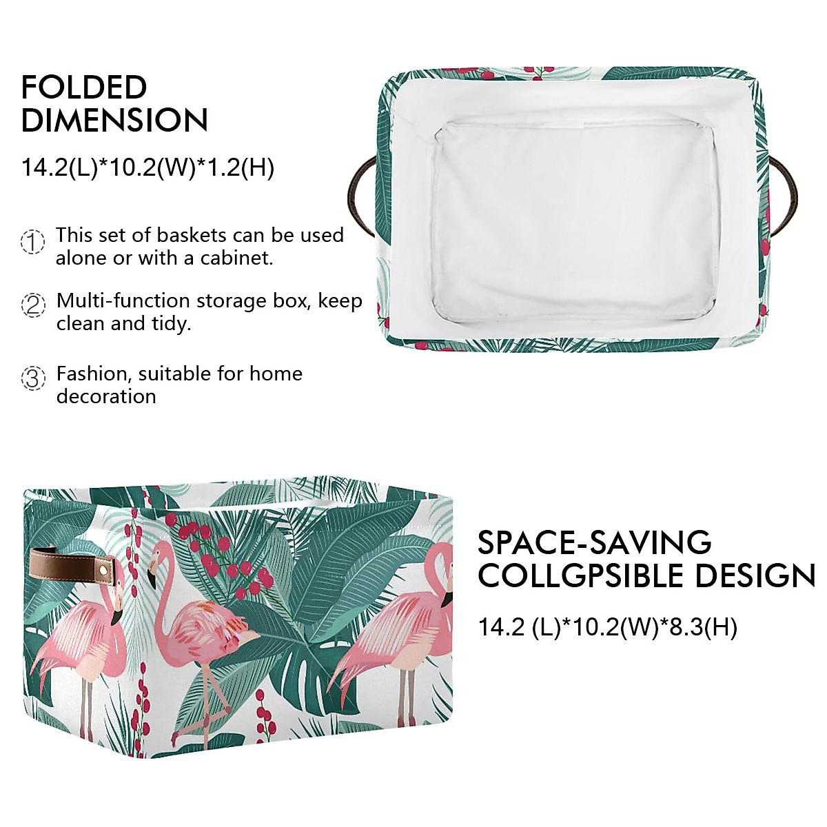 Aslsiy Toy Storage Basket Couple Flamingo Nursery Bins Tropical Leaves Flowers Baby Toys Box Canvas Clothes Shelf Basket Laundry Hamper Gift Basket for Home Dorm Closet 1 Pcs