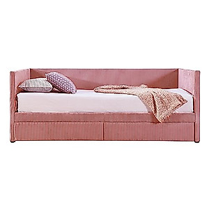 Merax Twin Size Corduroy Daybed with Two Drawers and Wood Slat,Sofa Bed Frame for Bedroom,Girls,Pink
