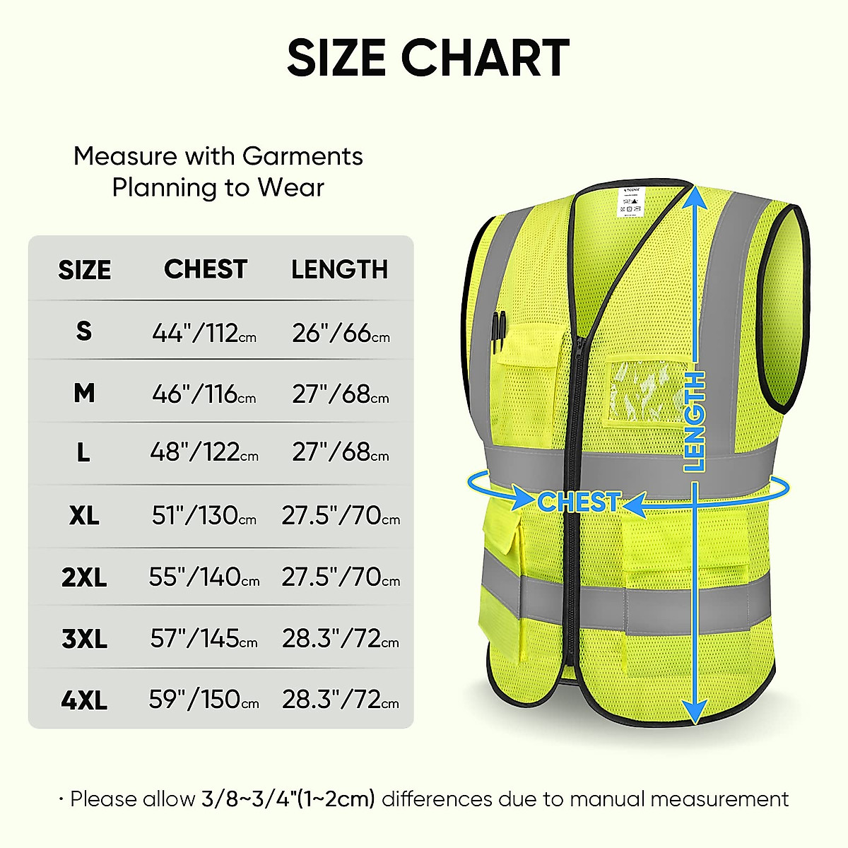 TICONN Reflective Safety Vest High Visibility Class II Mesh Vest for Women & Men Meets ANSI Standards (1PK, Yellow, XL)