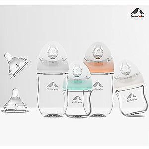 Gulicola Natural Glass Baby Bottle for Breastfed Babies, Medium Flow, Anti-Colic, 3 Months+, 5oz, 2 Count(Grey White)