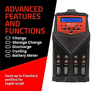 Venom Pro Quad LiPo Battery Fast Charger | 4 Ports at 100W Each | AC DC 7A Fast NiMH LiHV LiPo Balance Charger Discharger