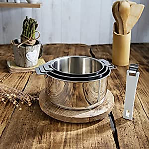 Cristel C14QKPAMAN Mutine Set with 1 qt Saucepan with Lid, long handle and 2 grips (5-Piece), Silver
