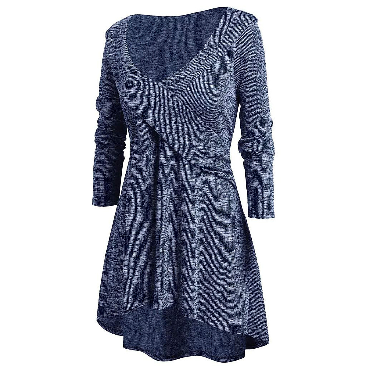 CapsA Women Halloween Gothic Sweatshirts Dress Long Sleeve High Low Pullover Plus Size V-Neck Tunic Plunging Neck Sweater Blue