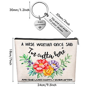Weewooday Retirement Present for Women Retired Makeup Bag and Keychain for Wife Mom Grandma Coworkers Teachers(Chic)
