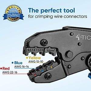 TICONN Crimping Tool for Heat Shrink Connectors - Ratcheting Wire Crimper - Crimping Pliers - Ratchet Terminal Crimper - Wire Crimp Tool (30C, Blue)