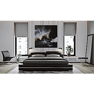 ZURI Hera Genuine Black Leather Platform Bed with Adjustable Headrests - Queen