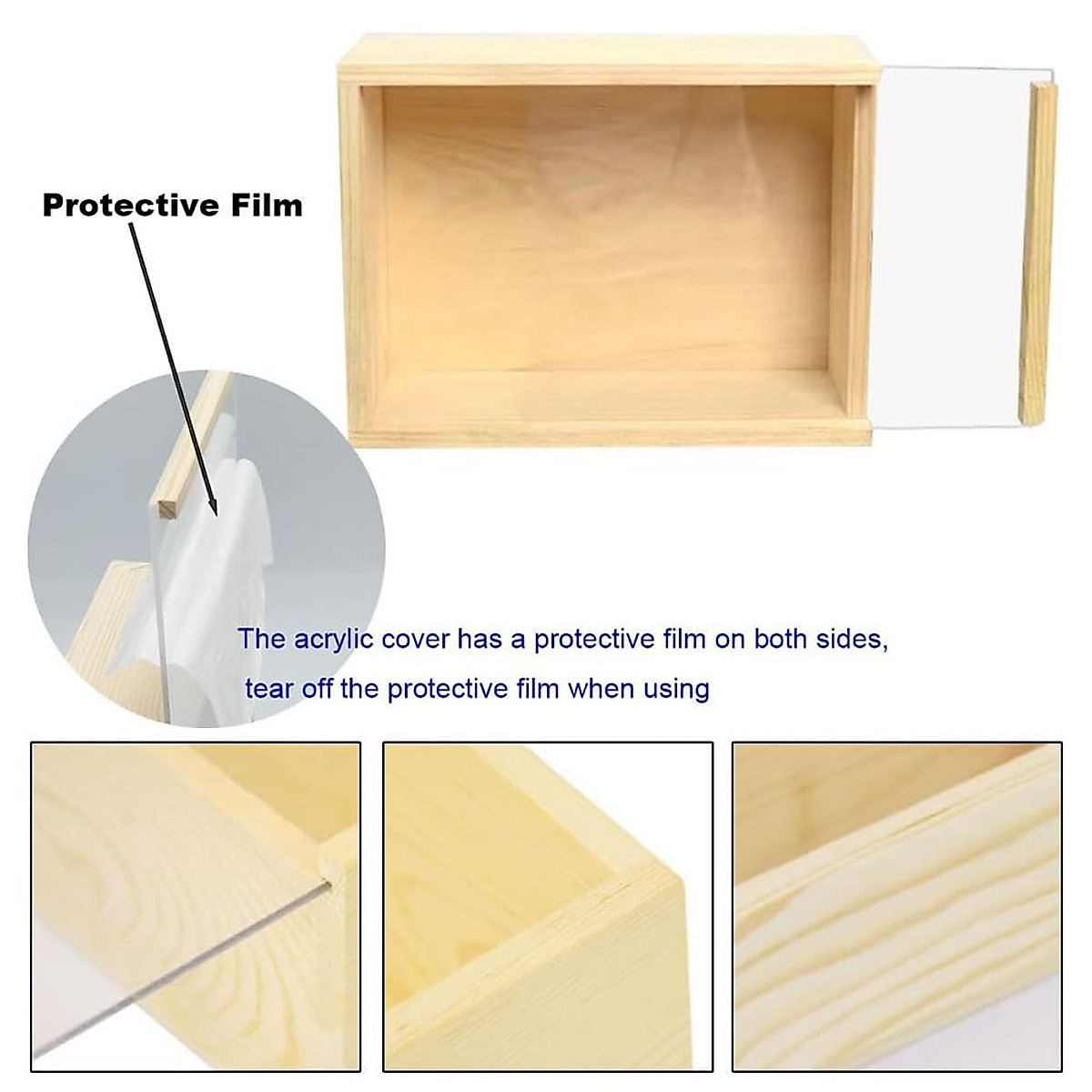 YCOSAN 6 Pcs Wood Boxes for Crafts, 6.3 x 4.9 x 1.8 Inch Small Wooden Storage Boxes, Unfinished Wood Box,Wooden Display Box with Sliding Transparency Lid