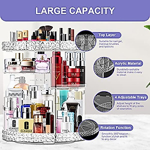 360 Rotating Makeup Organizer Large Capacity Cosmetics Organizer Beauty Organizer Clear Cosmetic Storage Display Case with 8 Layers and Detachable Shelves for Bedroom Dresser