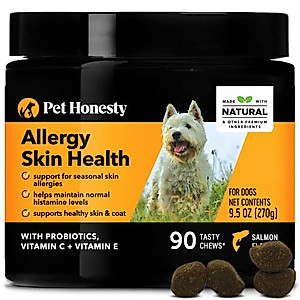PetHonesty Allergy Skin Health - Fish Oil for Dogs Omegas, DHAGold, Flaxseed, Probiotics for Itch-Free Skin, Shiny Coats, Helps Reduce Shedding, Soft Chews for Healthy Skin & Coat - 90 ct (Salmon)