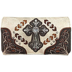 Justin West Trendy Western Cross Rhinestone Conceal Carry Women Backpack Purse (Beige)