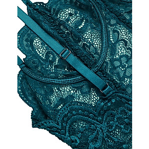 klier Lingerie for Women One Piece Teddy Floral Lace Bodysuit Babydoll Chemise Sleepwear Dark Green