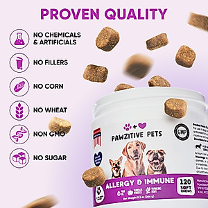 Dog Allergy Relief Chews for Itchy Skin - Allergy Chews for Shedding, Licking Paws, Hot Spot, Itchy Skin and Ears - USA Product - Omega 3 Fish Oil Skin & Coat Supplement - Anti Itch Immune Treats