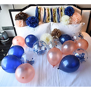Navy Blue Rose Gold Balloons Navy Blue Rose Gold Bridal Shower Decorations/Gender Reveal/Navy Blue Birthday Decorations/Wedding/Navy Peach Baby Shower Decorations