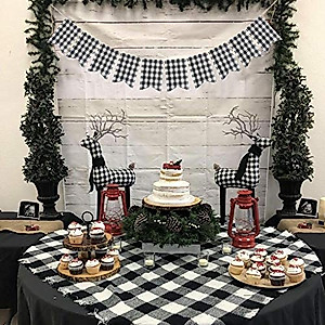 FAKTEEN Buffalo Check Plaid Banner for Christmas Mantel Fireplace Decorations – Black and White Gingham Bunting Garland Baby Shower Birthday Party Supplies