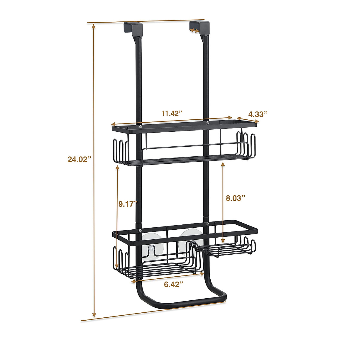 SunnyPoint Classic Metal Bathroom Shower Caddy, Over Door Hanging Storage Organizer Basket (Standard, Black)