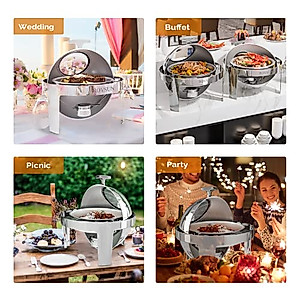ROVSUN Roll Top Chafing Dish Buffet Set,6 Quart Round Stainless Steel Chafer for Catering,Buffet Servers and Warmers Set with Glass Window for Wedding, Parties, Banquet, Events，Graduation
