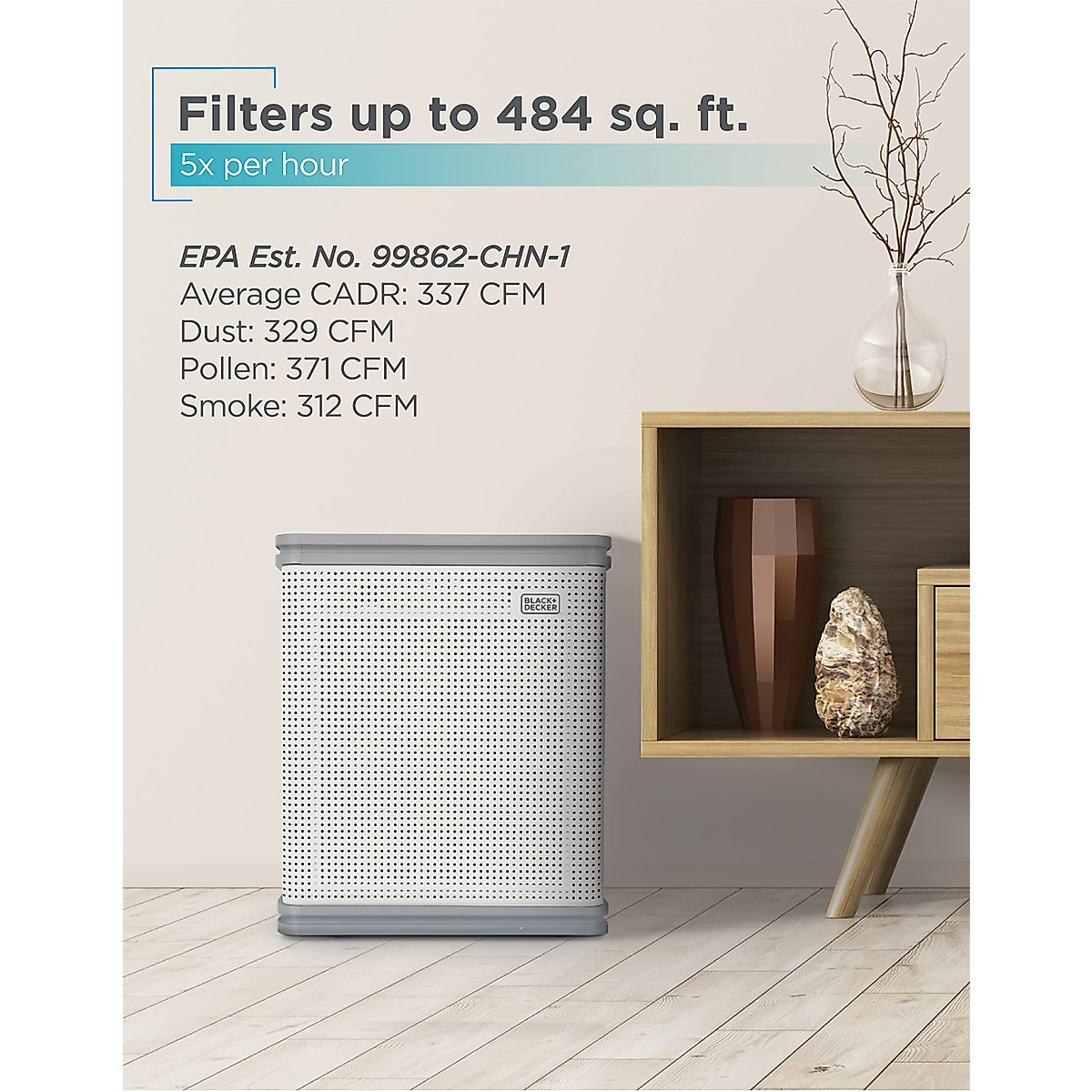 BLACK+DECKER BAPUV250 Air Purifier for Home Large Room with UV Light