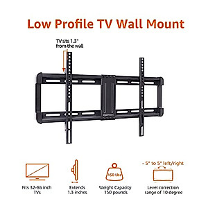 Amazon Basics Low Profile TV Wall Mount with Horizontal Post Installation Leveling for 32-Inch to 86-Inch TVs