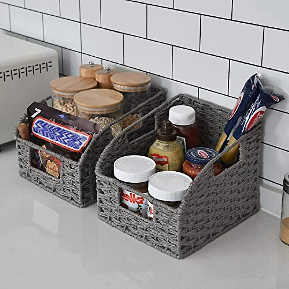 StorageWorks Rope Paper Pantry Baskets Set, Gray