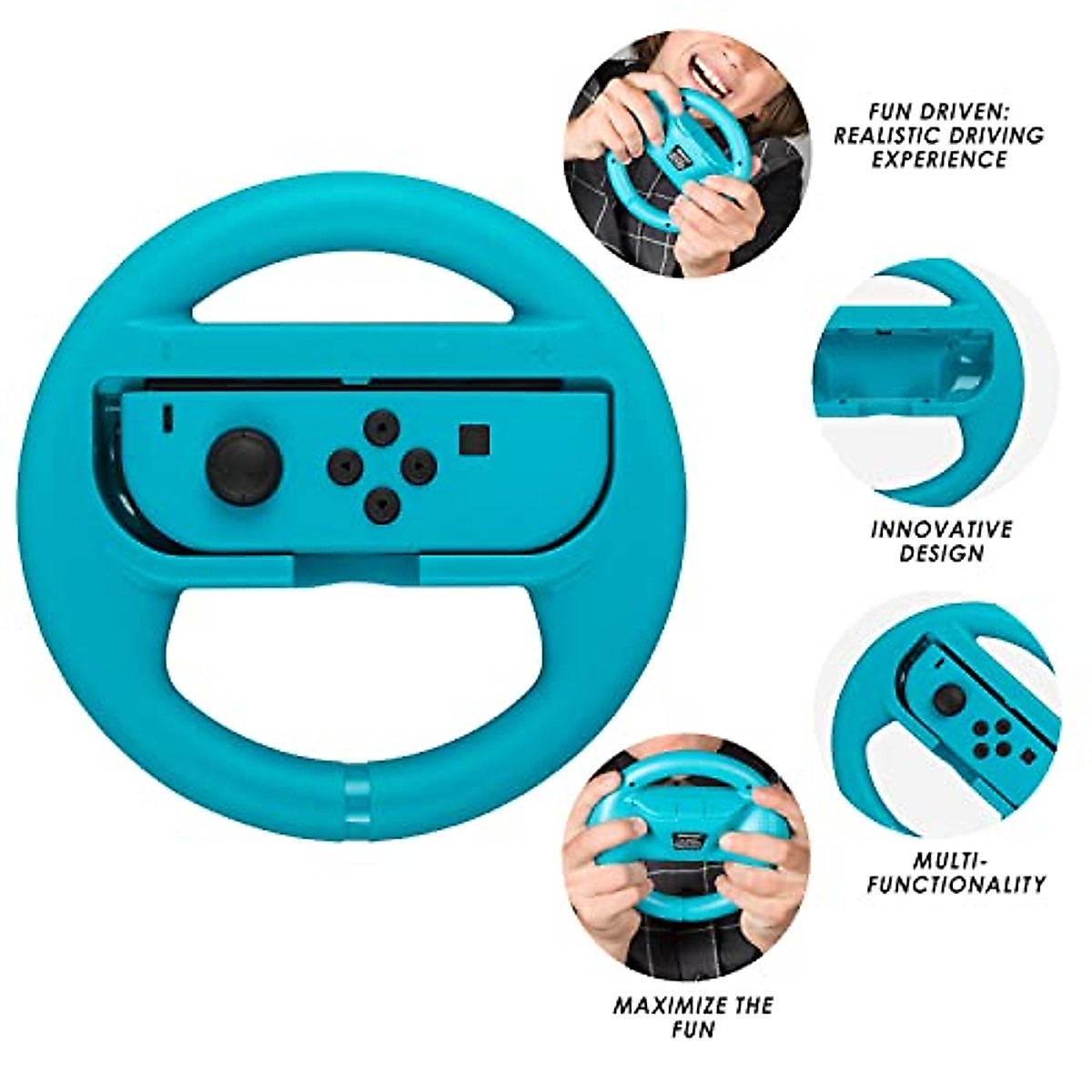EVORETRO Racing wheel controller grip compatible for Nintendo Switch steering wheels, Nintendo switch controller grip, Mario Kart 8 and Racing games (Comes in Red Blue)