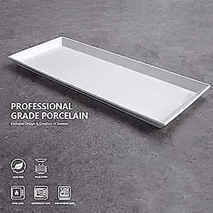 Sweese 702.101 Rectangular Porcelain Platters, Serving Trays for Parties - 13.8 Inch, Set of 4, White