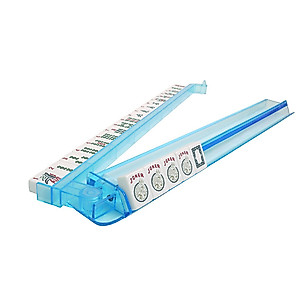 American Mah Jongg Set - 166 Premium White Tiles, 4 All-in-One Rack/Pushers, Blue Canvas Bag