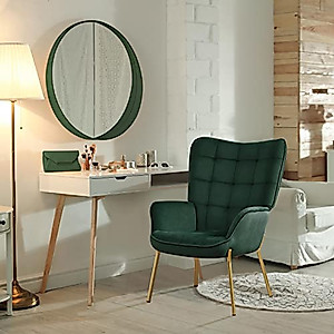 Yaheetech Armchair, Modern Accent Chair High Back, Vanity Chairs with Gold Metal Legs and Soft Padded, Tufted Sofa Chairs for Home Office/Bedroom/Makeup Room/Dining Room, Green