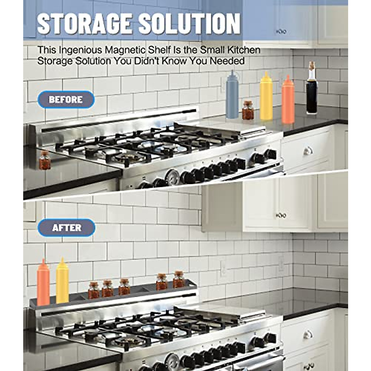 Winkriad Silicone Magnetic Stove Top Shelf 30 Inches Over Stove Spice Rack Shelf for Back of Stove Organizer Shelf for Stove Top Space Saver Stove Storage Shelf for Kitchen (Gray)